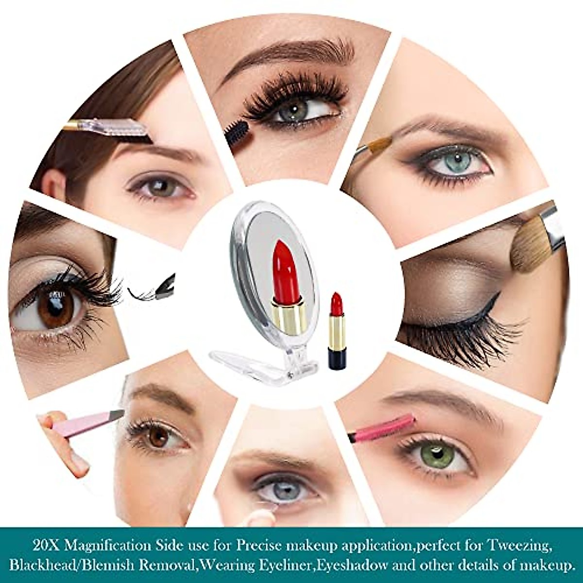 20X Magnifying Mirror, 6 Inch, Two Sided Hand Mirror, 20X/1X Magnification, Folding Makeup Mirror with Handheld/Stand, Use for Makeup Application, Tweezing, and Blackhead/Blemish Removal.