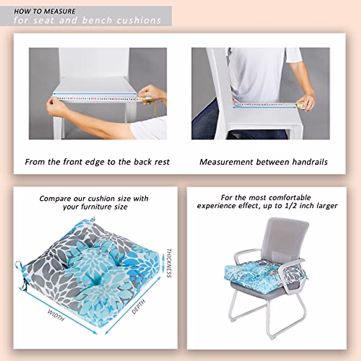 JMGBird Outdoor Chair Cushions, Pack of 2 Patio Seat/Back Cushions 19" x 19" with Ties for Patio Furniture Chairs Home Garden Decoration