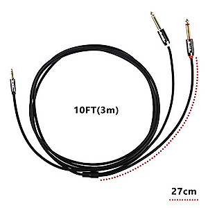 UCEC 10FT/3M 3.5mm 1/8" TRS to Dual 6.35mm 1/4" TS Mono Y-Cable Splitter Cord with Zinc Alloy Housing for iPhone, iPod, Laptop, CD Players, Power Amplifier, Multimedia Speakers, Home Stereo Systems
