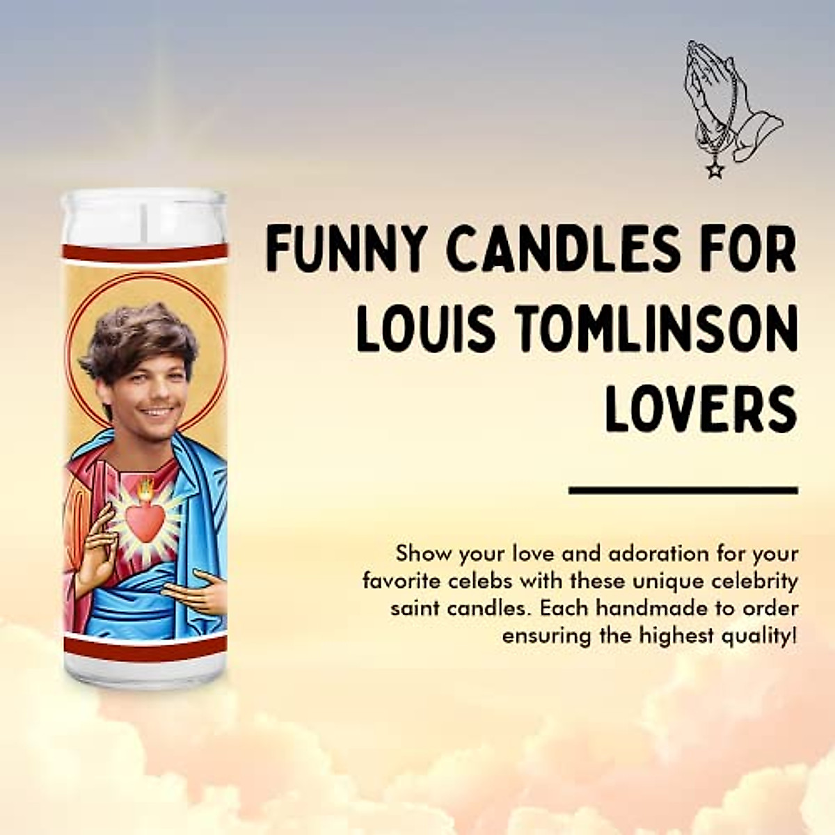 Louis Celebrity Prayer Candle - Funny Saint Candle - 8-inch Glass Prayer Pop Culture Votive - Handmade in USA - Funny Celeb Novelty Best Music Gift