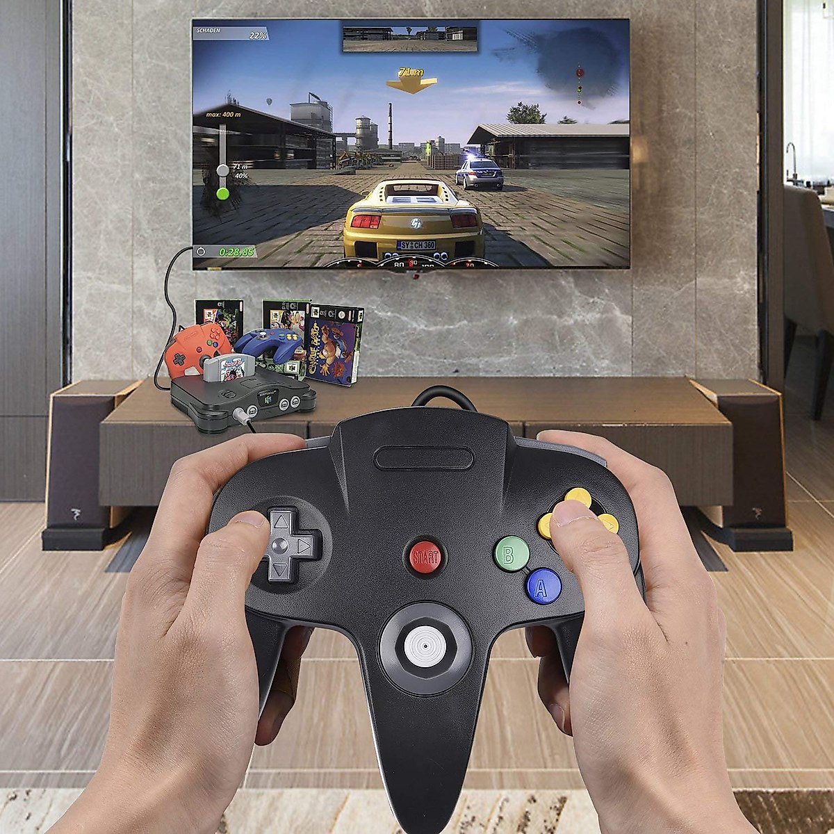 miadore 2-Pack Wired Classic 64 Controller Bundle with 2 Extension Cords [1.8m/6ft ] Compatible with N64 Video Game Console (Black and Yellow)