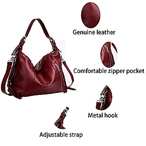 HESHE Leather Purses for Women Shoulder Hobo Purses Ladies Handbags Tote Top Handle Bags Crossbody Bag(Wine)