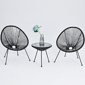 ABCCANOPY 3-Piece Patio Furniture Set,Acapulco Chair Conversation Bistro Set, Indoor&Outdoor All-Weather Patio Furniture Sets with Glass Top Table