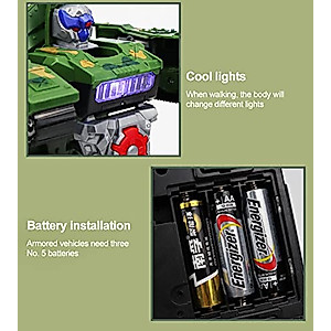 PUOX Electric Transforming Robot Tank, Electric Universal Wheels 360° Rotation, Led Lights Flashing, Realistic Sound, Transforming Robot Gift Toys for Children 4-6 Years Old