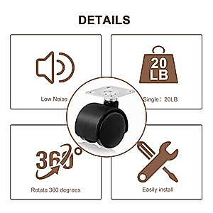 Cofufu 8 PCS 1" Free Punching Pastable Plate Caster, Self Adhesive Swivel Wheels, 360° Rotation Universal Wheel, Adhesive Wheels for Small Appliances, Furniture, Trash Can, Storage Box (Black)