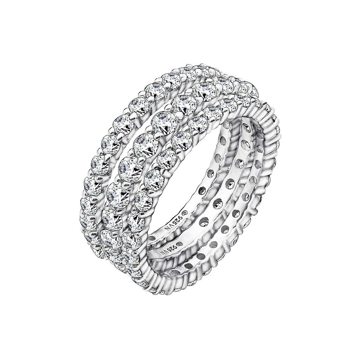 DIAMONBLISS Cubic Zirconia Clear 4.24 Carats 3 Band Ring Set, Rhodium Plated Sterling Silver (9)