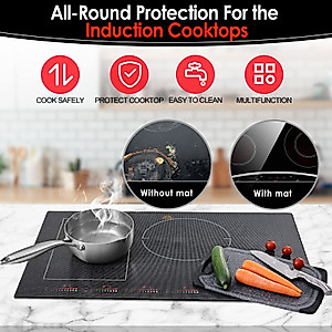 Large Induction Cooktop Protector Mat 21.2x35.4 inch,Translucent (Magnetic) Electric Stove Burner Covers Anti-Strike&Anti-Scratch as Glass Top Stove Cover
