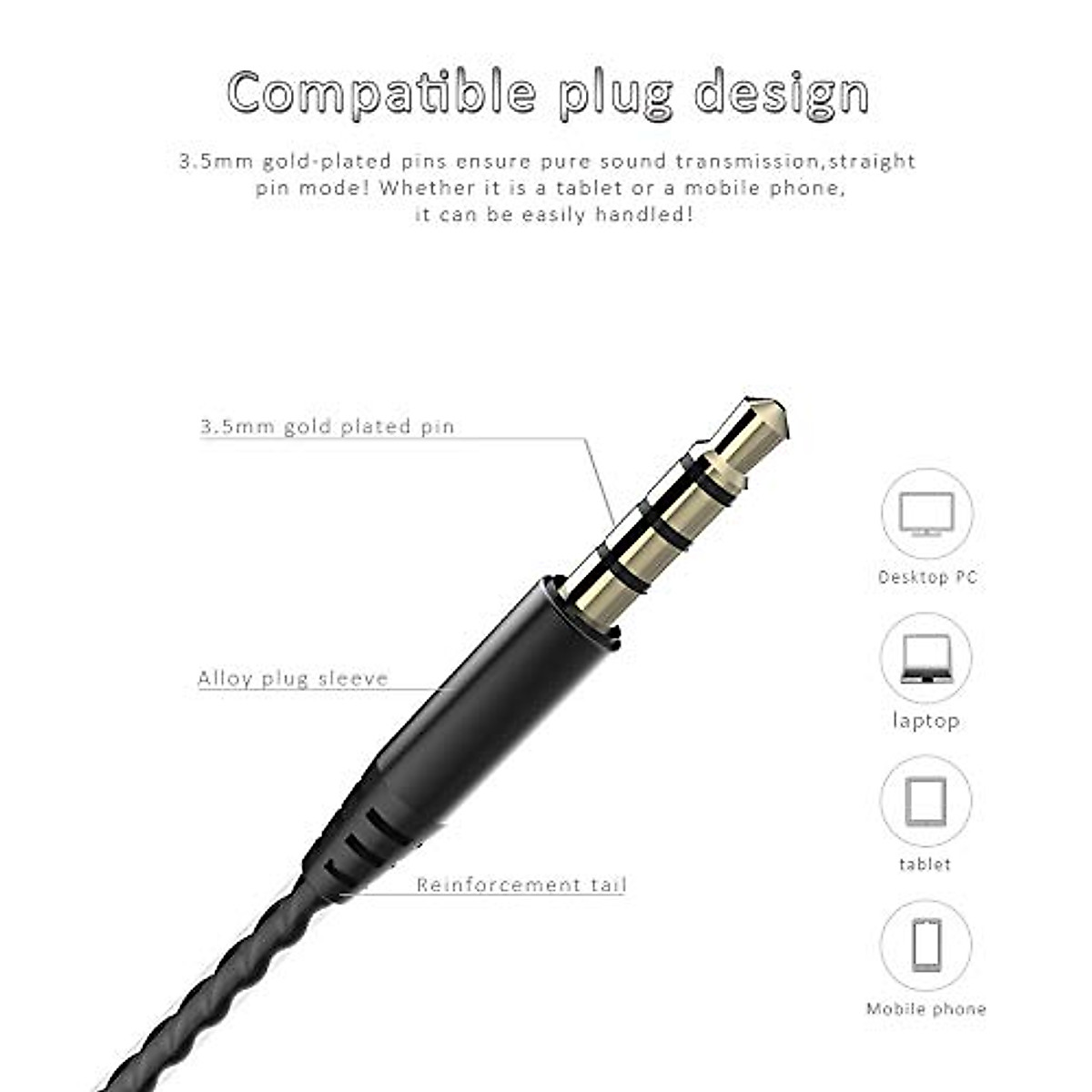 Earphones Wired in Ear Headphones Earbud High Resolution Heavy Bass with Mic,Dual Dynamic Drivers,Earbuds Compatible with iOS, Android, Laptop with 3.5mm Stereo Jack. (Black)