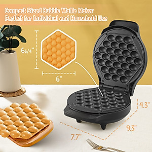 FineMade Compact Bubble Waffle Maker Machine with 10 Cardboard Cones, Electric Non Stick Hong Kong Egg Waffle Maker Iron, Recipe Included