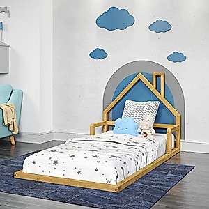 P'Kolino Casita House Twin Floor Bed - Montessori Inspired - Solid FSC Certified Solid Wood Floor Bed - Natural Wood