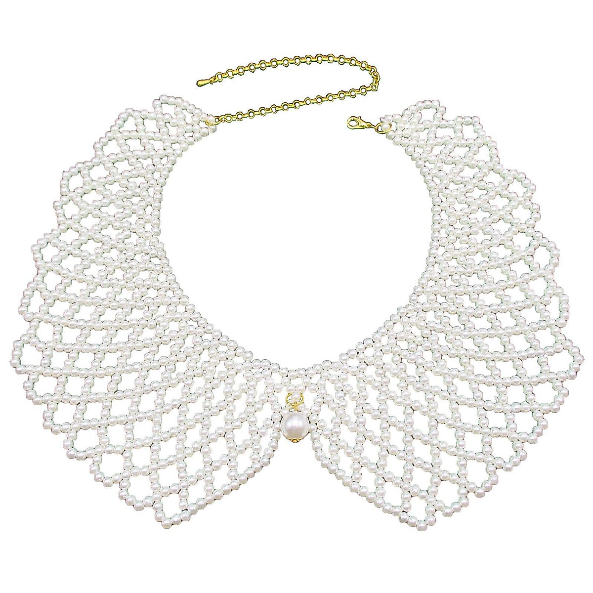 Trimscraft Collar Necklace Simulated Pearl Beads Bib Statement Detachable False Collar for Women