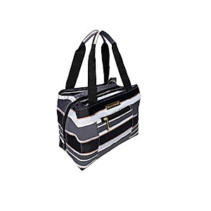 Isaac Mizrahi Inwood Deluxe Shopper Lunch Tote (Black Color Block Stripe)