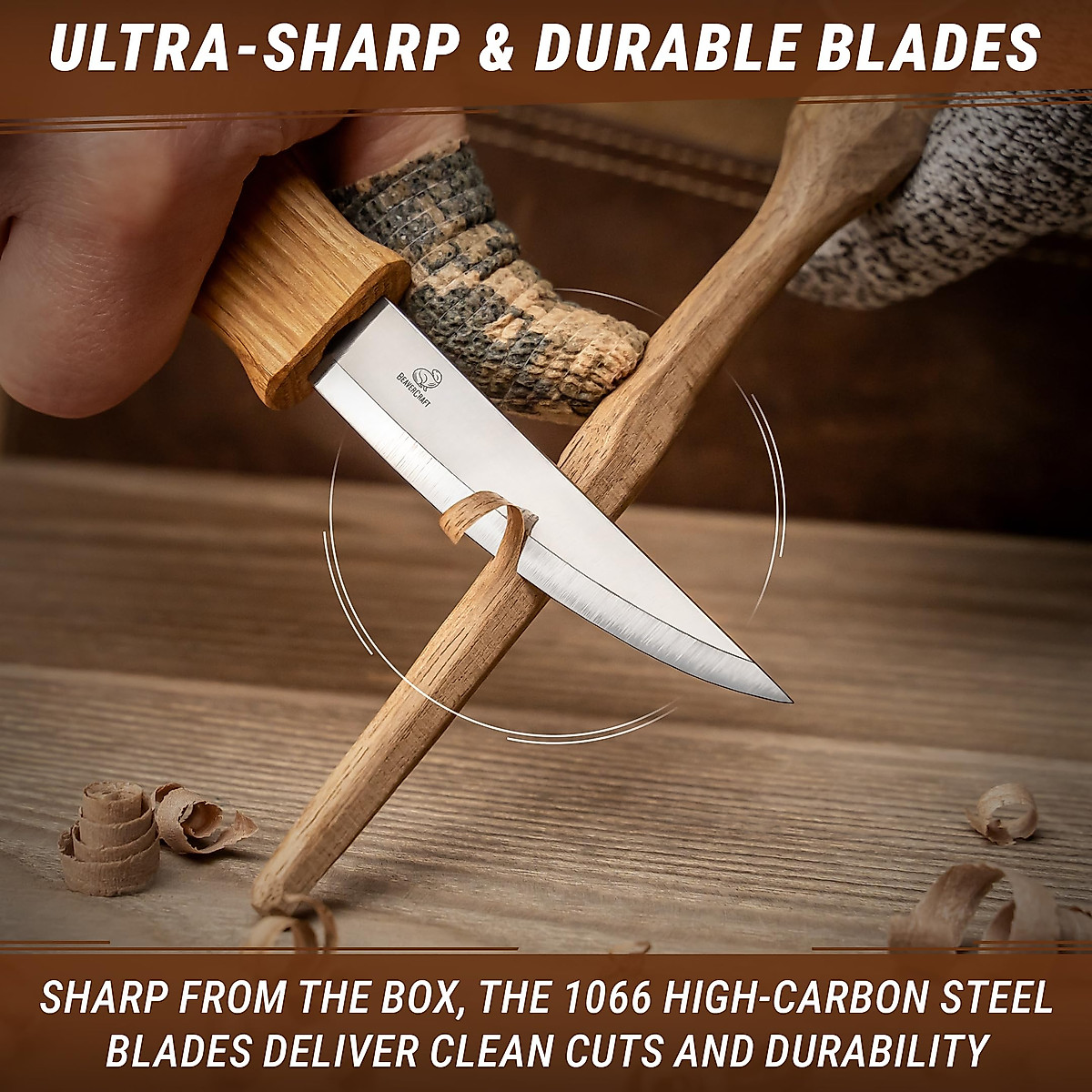 BeaverCraft S14 Wood Carving Tools Kit Wood Carving Set Wood Carving Hook Knife Set Spoon Carving Tools Spoon Knife Set Bowl Kuksa Scoop Cup Carving Tools Wood Gouges Spoon Carving Kit