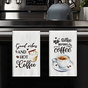 Artoid Mode But First Coffee Kitchen Towels Dish Towels, 18x26 Inch Seasonal Wedding Mug Coffee Bean bar Decoration Hand Towels Set of 4