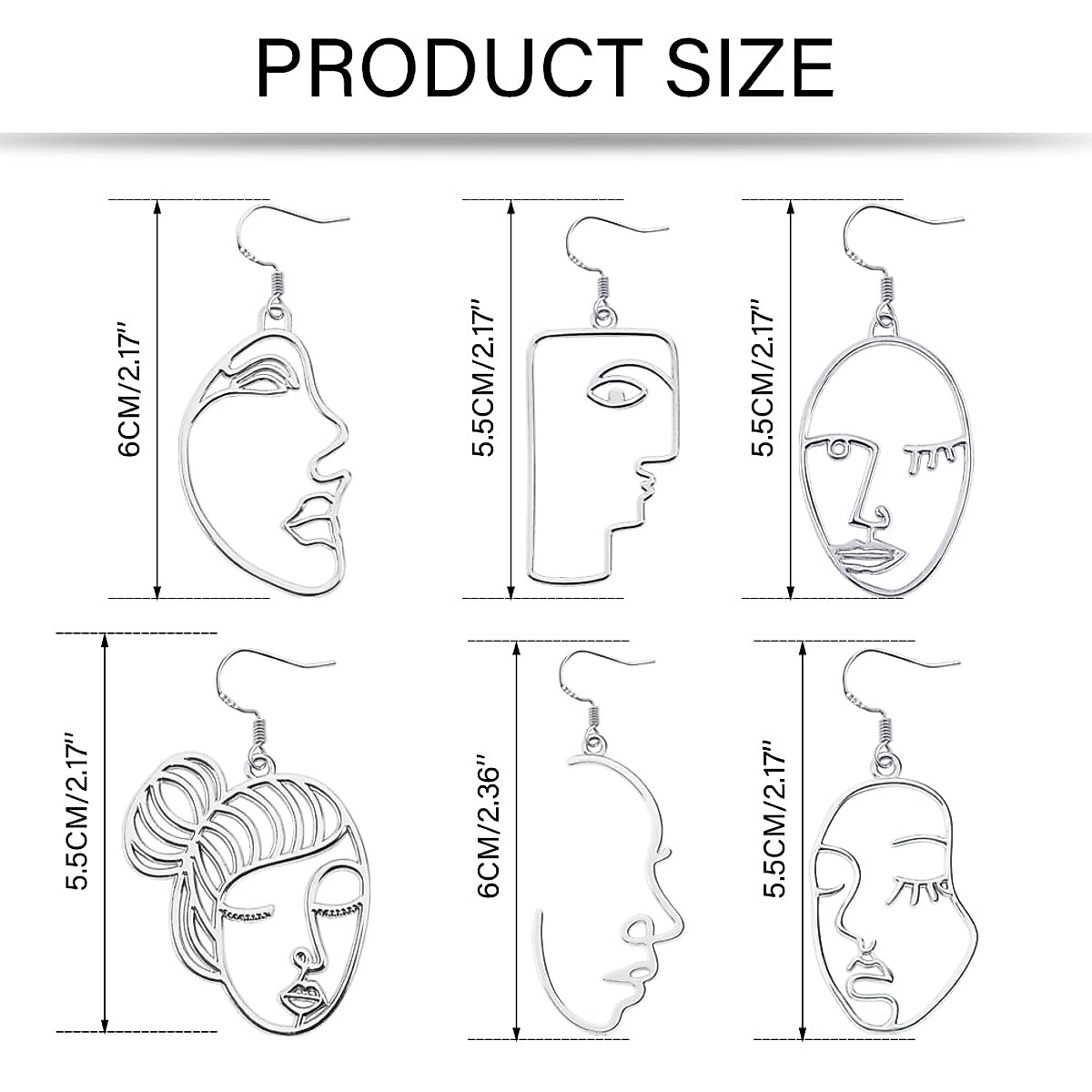 925 Sterling Silver Human Face Earrings Hollowed out Abstract Drop Dangle Earrings Vintage Boho Bohemian Earrings Set Hypoallergenic Statment Geometric Earrings for Women