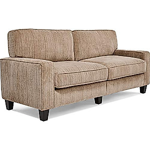 Serta Palisades Upholstered Sofas for Living Room Modern Design Couch, Straight Arms, Soft Fabric Upholstery, Tool-Free Assembly, 73" Sofa, Beige