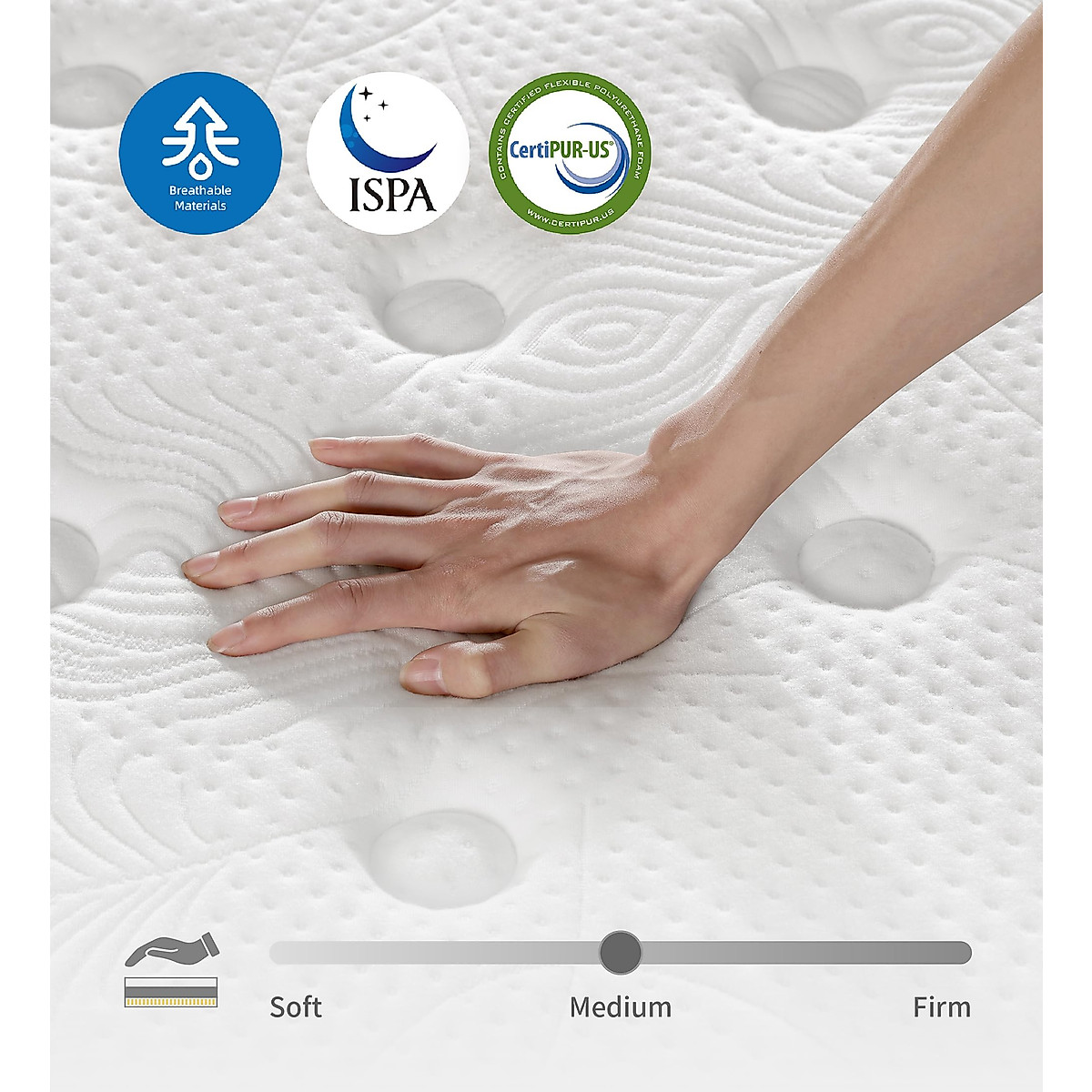 KOANTTI King Size Mattress,14 Inch Memory Foam Hybrid White King Mattresses,Pocket Spring King Mattress in a Box for Sleep Supportive Pressure Relief,Medium Firm Mattress.