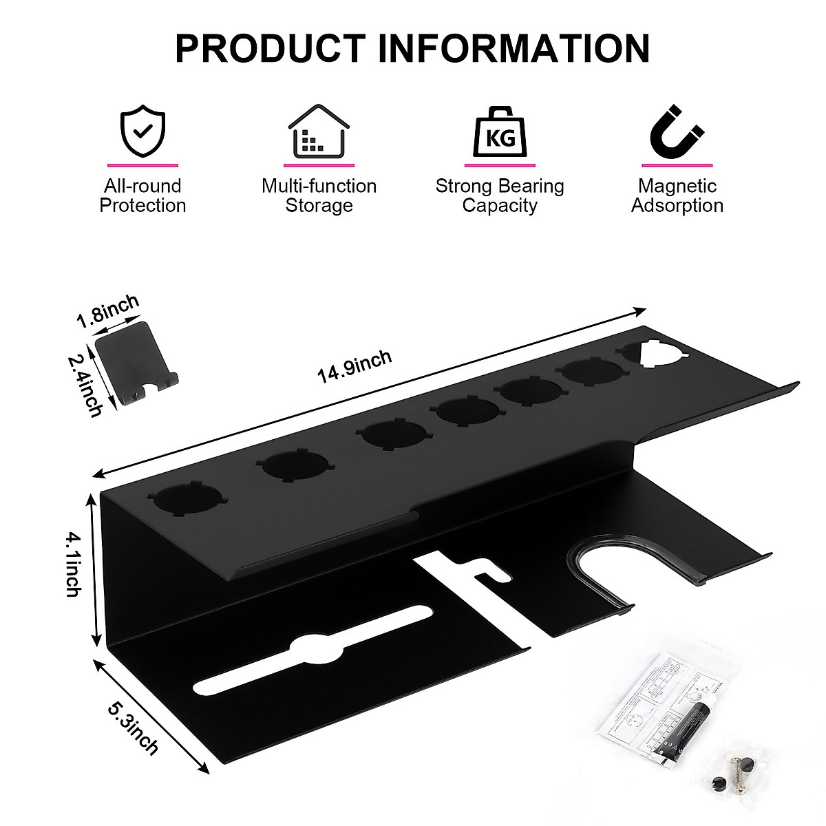 Dreamoon Wall Mount Holder for Dyson Airwrap Styler, Storage Holder for Dyson Hair Dryer Curling Iron Accessories, Organizer Storage Rack with Hooks for Bathroom Bedroom