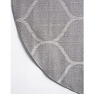 Rugs.com Lattice Frieze Collection Rug – 3' Round Light Gray Medium Rug Perfect for Kitchens, Dining Rooms