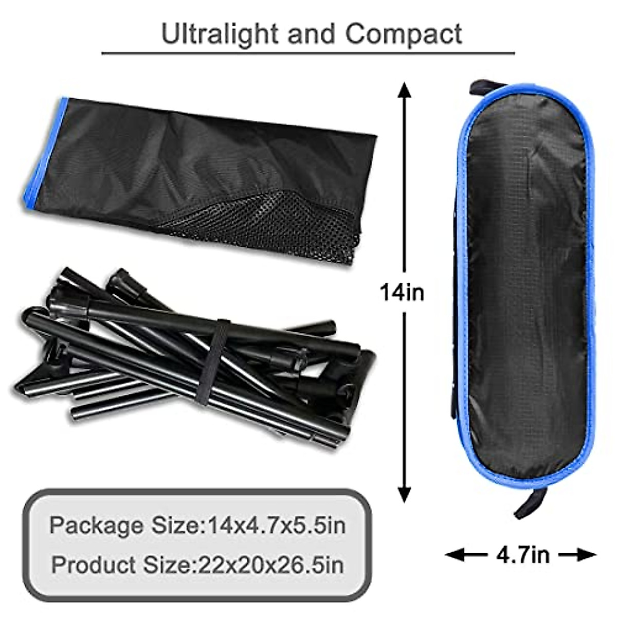 Tmshx Portable Folding Camping Chair, Lightweight and Compact Outdoor Chair, Suitable for Outdoor Activities, Hiking, Camping, Picnic Camping Chair with Portable Storage Bag