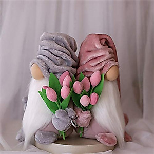 IFOTIME Mr & Mrs Gnomes Plush, Handmade Long Hat Gnome Swedish Scandinavian Tomte Sweet Gift for Table Shelf Home Decorations for Valentine Easter Gifts Indoor Spring Decor (2Pcs, Pink + Gray)