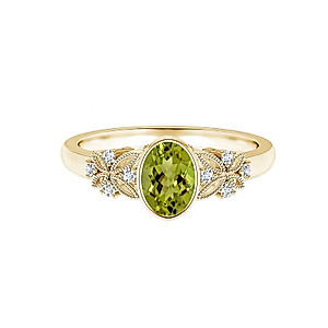 MOONEYE Nature Inspired 7X5 MM Oval Peridot 925 Sterling Silver Bridal Vine Leaf Women Ring