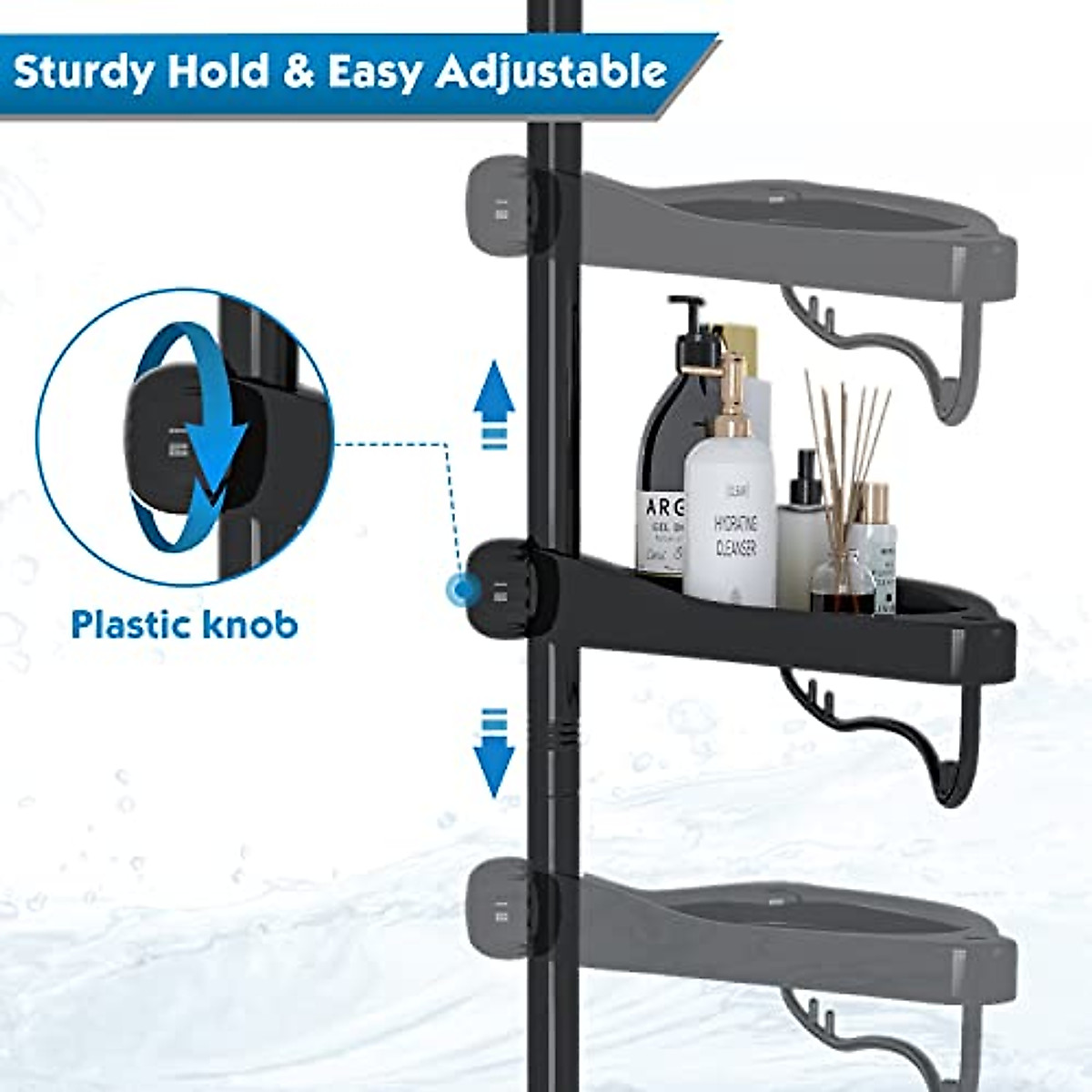 Shower Caddy Corner, 56 to 125 Inch Adjustable Tension Pole Corner Shower Caddy with 4 ABS Baskets,Rustproof Stainless Pole, Drill Free Shower Rack, Large Shower Storage Shelf for Inside Shower