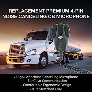 Cobra HG M77 Premium Replacement Noise Canceling CB Microphone (Black) – 4 Pin Connector, 9 Foot Cord, Heavy Duty ABS Shell, Wire Mesh Grille, Left Side Push To Talk, Chrome Connector