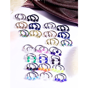 Vsnnsns 16G Surgical Steel Horseshoe Nose Septum Rings Piercing Jewelry Cartilage Helix Tragus Earring Studs Hoop Lip Horseshoe Ring Piercing Jewelry Retainer for Women Men 8mm 48pcs