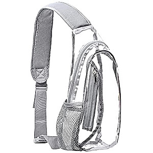 gdbis Clear Sling Bag, Stadium Approved Small PVC Crossbody Backpack, Transparent Casual Chest Daypack for Hiking, Stadium or Concerts, Grey