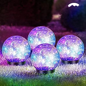 JCDZ 4 Pcs Garden Solar Lights Decorative, Cracked Glass Ball Solar Globe Lights, LED Colored Garden Globes Outdoor for Yard Waterproof Back Yard Landscaping Flower Bed Patio Lawn Decor
