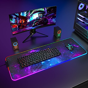 ITNRSIIET RGB Gaming Mouse Pad, Full Desk XL Extended Large Gaming Mousepad, 12 Lighting Modes 30% Thicker Big LED Desk Mat for Gamers, 32 x 12 inches, Mysterious Galaxy