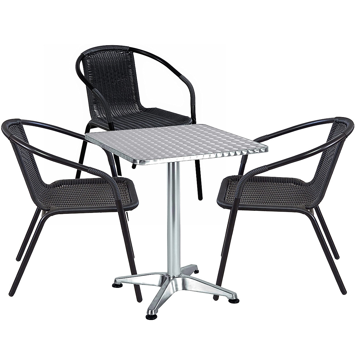 BTEXPERT Indoor Outdoor 27.5" Square Restaurant Table for Patio Stainless Steel Silver Aluminum Furniture with Base Set of 2