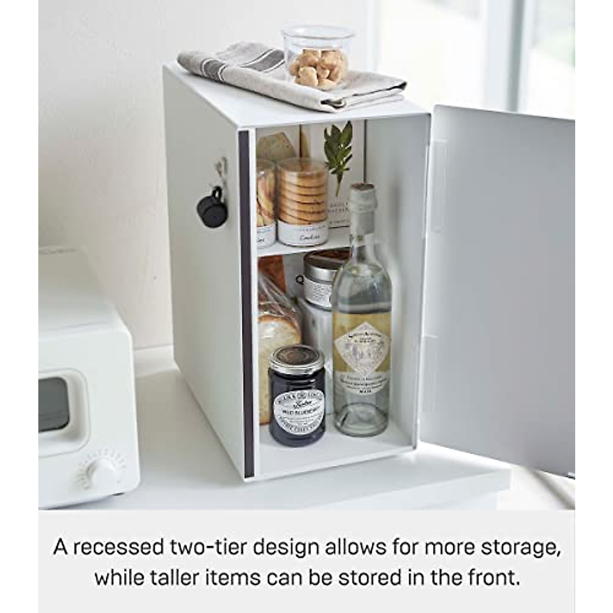 YAMAZAKI Home Box Keeper Container, Large Metal Bread Holder Saver, Slim Space Saving Counter Storage | Steel, One Size, White