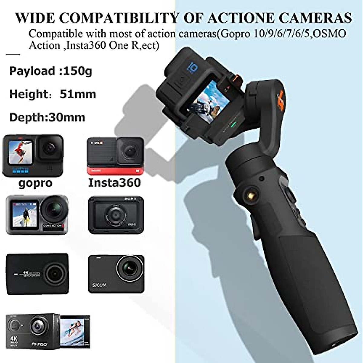 hohem iSteady Pro 4 3-Axis Gimbal Stabilizer for Gopro 11/10/9 8/7/6/5, for Osmo Action and Other Action Cameras - Support Bluetooth & Cable Control,IPX4 Splash Proof with Tripod