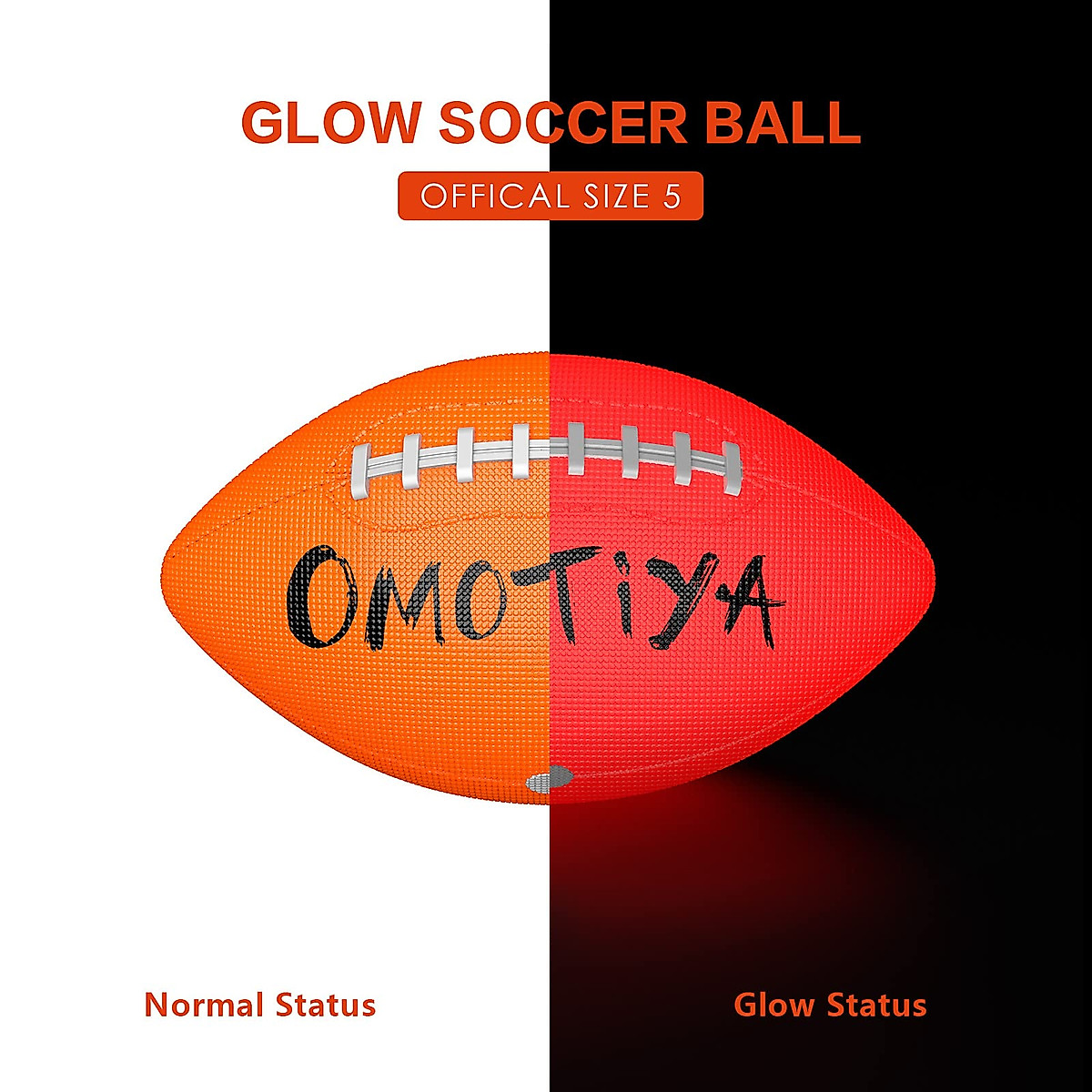 OMOTIYA LED Glow in The Dark Football, Light Up Football, Official Size 6 Football for Kids, Juniors with Pre-Installed Batteries, Pump, Orange