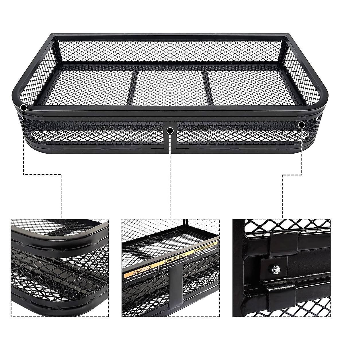 ORCISH Heavy Duty ATV Front Cargo Basket, 17" W x 36" L x 6" H Racks and Baskets with Steel Mesh Surface, Include Mounting Kit, ATV Storage Cargo Box Attachments for Luggage Carrier