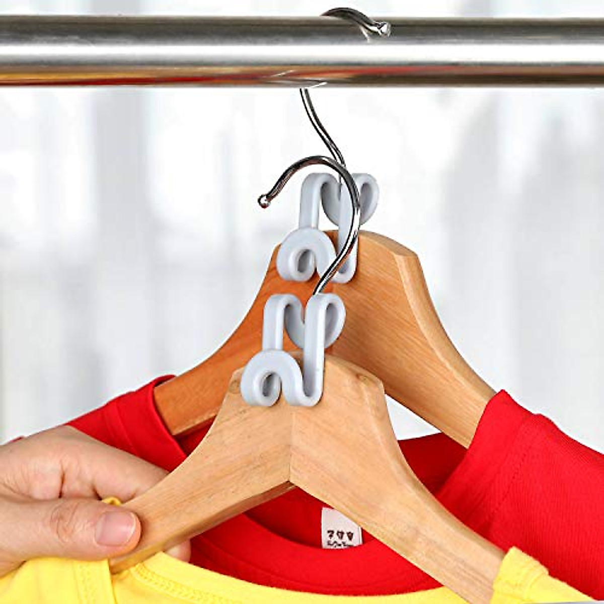 Mlici Connector Hooks Hanger Extenders for Velvet Hangers Coat Clothes Garment, Mini Cascading Velvet Hangers with Hooks, Heavy Duty Huggable Hangers Space Saving(Grey)