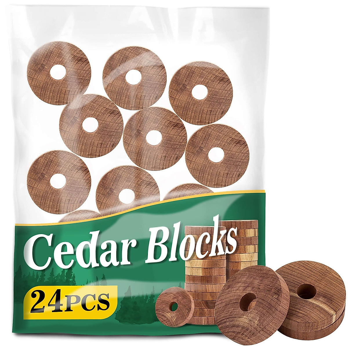 MAQIHAN 24 Cedar Blocks for Clothes Storage - Cedar Chip Closet Drawer Freshener for Dresser Cedar Wood Rings Smell Freshener Bedding Comforter Storage Cedar Scented Drawer Liner Wardrobe Refresher