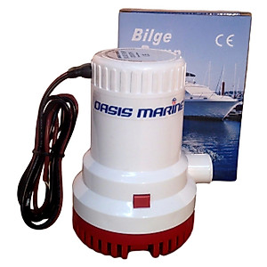 OASIS MARINE 2000 GPH 12v Bilge Pump Submersible Boat Water Pump Marine Plumbing 1-1/8 hose outlet (29 mm)