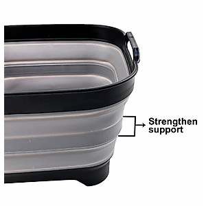 SAMMART 10L (2.64 Gallon) Collapsible Dishpan with Draining Plug - Foldable Washing Basin - Portable Dish Washing Tub - Space Saving Kitchen Storage Tray (Black/Alloy Grey)
