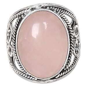 NOVICA Artisan Handmade .925 Sterling Silver Rose Quartz Cocktail Ring Crafted from Indonesia Pink Pale Dogwood Birthstone [0.9 in L x 0.8 in W x 0.3 in H 3 mm W] 'Pink Moon'