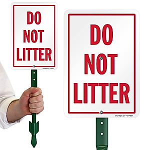 SmartSign 10 x 7 inch “Do Not Litter” LawnPuppy Yard Sign and 18 inch Stake Kit, 40 mil Laminated Rustproof Aluminum, Red and White, Set of 1, Made in USA