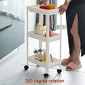 4 Tier Storage Trolley -Utility Cart and Hooks Standing Shelves for Kitchen Bathroom Living Room Bedroom Laundry Room