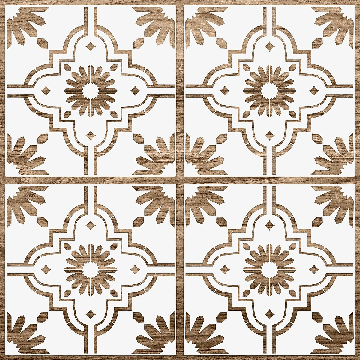 4 Pieces Reusable Tile Stencil 12 x 12 Inches Wall Templates Tile Pattern Stencil Drawing Templates for DIY Scrapbooks Wall Floor Home Decors (Trendy Style)