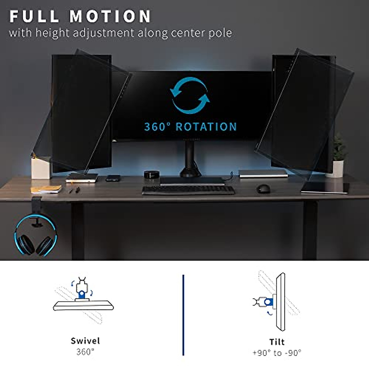 VIVO Triple 23 to 32 inch LED LCD Computer Monitor Desk Mount VESA Stand, Heavy Duty Fully Adjustable Tilt, Swivel, and Rotation, Fits 3 Screens, Black, STAND-V103