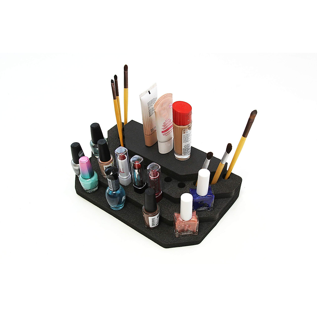 Polar Whale 3 Makeup Lipstick Stands Organizer Tray Pyramid Washable Waterproof Insert for Lipstick Nail Polish Home Bathroom Bedroom Office 11.5 x 7 x 2.25 Inches Black