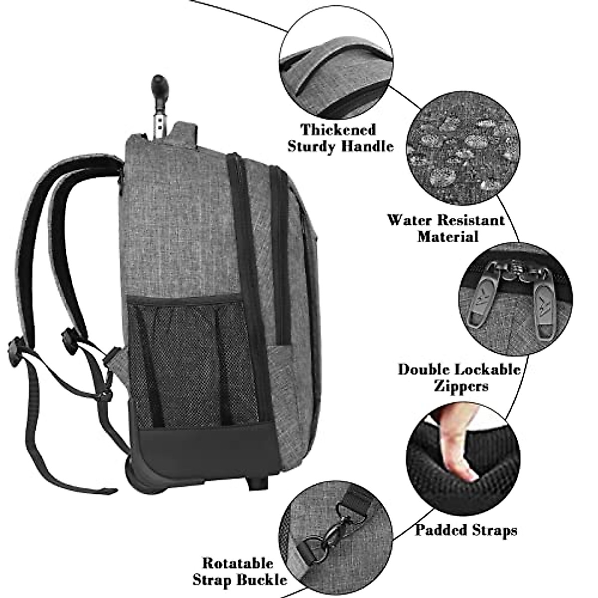 Rolling Backpack, Water Resistant MATEIN Travel Laptop Backpacks with Wheels, Large Roller College Bookbag School Computer Bag, Toiletry Bag for Men (2 Packs), Waterproof Dopp Kit Bathroom Shaving Bag