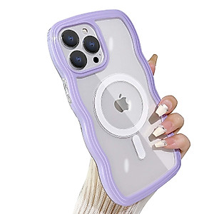 Yeddabox Compatible for iPhone 13 Pro Max Case with Magsafe, Wave Magnetic Phone Case Cute Water Ripple Candy Colors Frame Shockproof for iPhone 13 Pro Max Phone Case for Women 6.7 Inch - Purple