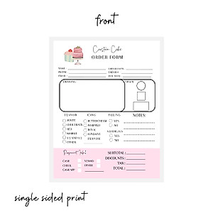 Custom Cake Order Form Sheets | 50 pk | for Bakers Dessert Wedding Birthday Party Cake Form Book Bakers Supplies Small Business Planner 8.5x11” inches
